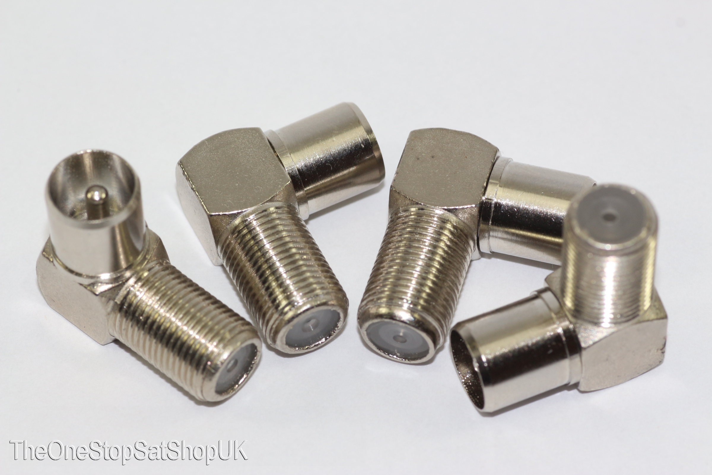 4 x Right Angled 90 Degree F Connector Female Socket to Coax TV Male ...